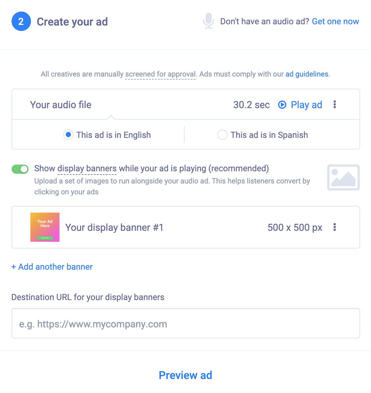 Preview Your Audio Ad Experience