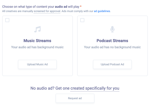 How to request an audio ad created by AudioGO
